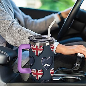 British Flag UK Flag Union Jack Insulated Tumbler with Lid And Straw Stainless Steel Travel Coffee Mug 40oz Violet-style