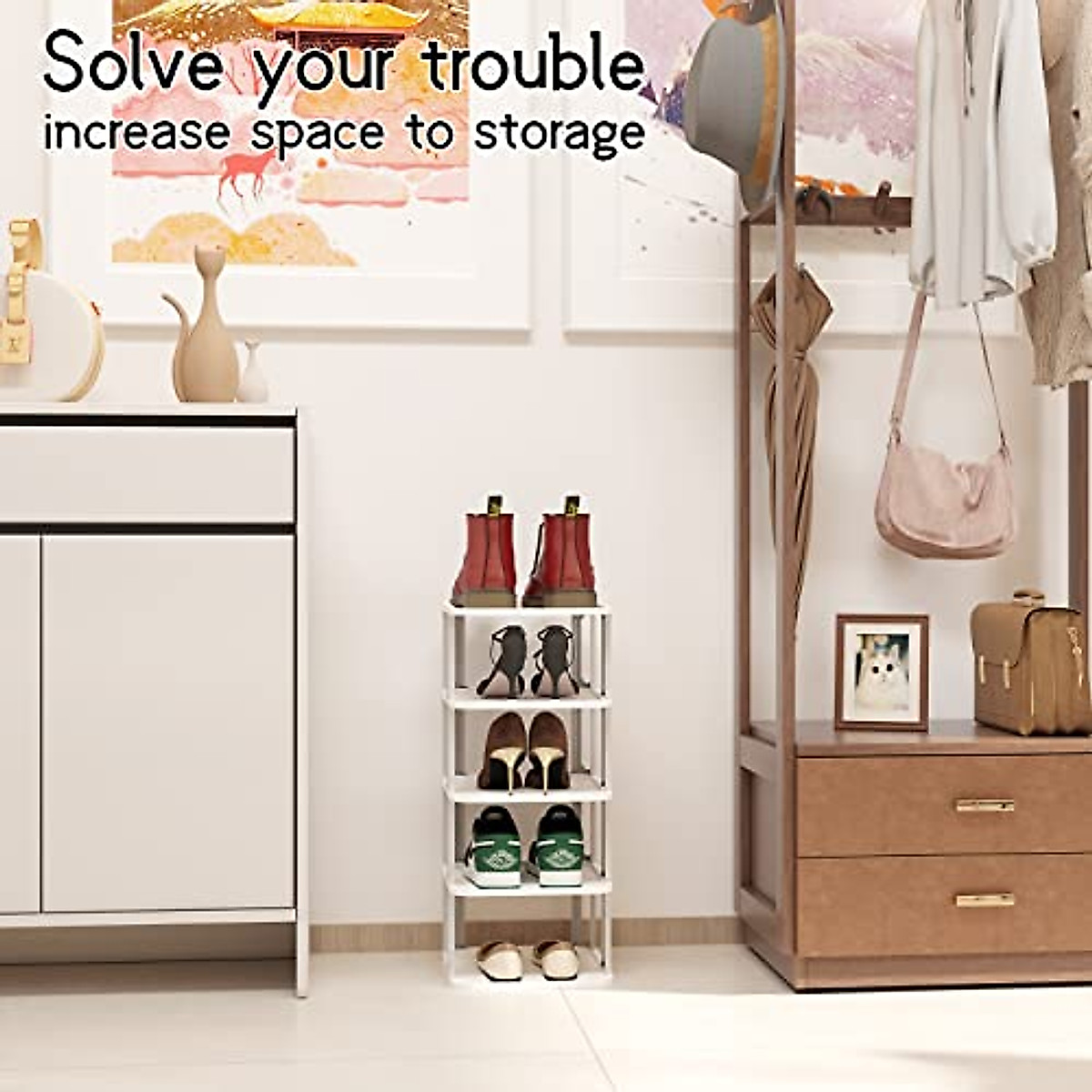 Haiice Shoe Rack Storage Organizer, 5-Tier Stackable Shoe Racks, Vertical Adjustable Shoe Stand Rack for Entryway, Living Room, Garage