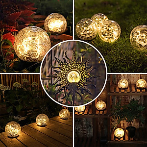 Solar Lights Garden Outdoor,Cracked Glass Ball Waterproof Warm White LED Gifts for Garden Decoration Balcony Patio Walkway Landscape 1 Globe (3.93")