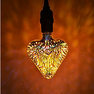 AMZSTAR 3D Firework Bulb Starry Light Bulb E27 AC 85-220V 4.5W Heart Bulb Warm White Light for Valentine's Day Decoration Bar Glass LED Lamp (Love Shape)