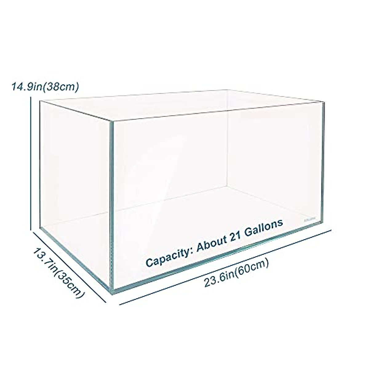 Allcolor Ultra Clear Rimless Aquarium Tank 2-22 gallons Low Iron Glass (21Gal - Top Glass Canopy)