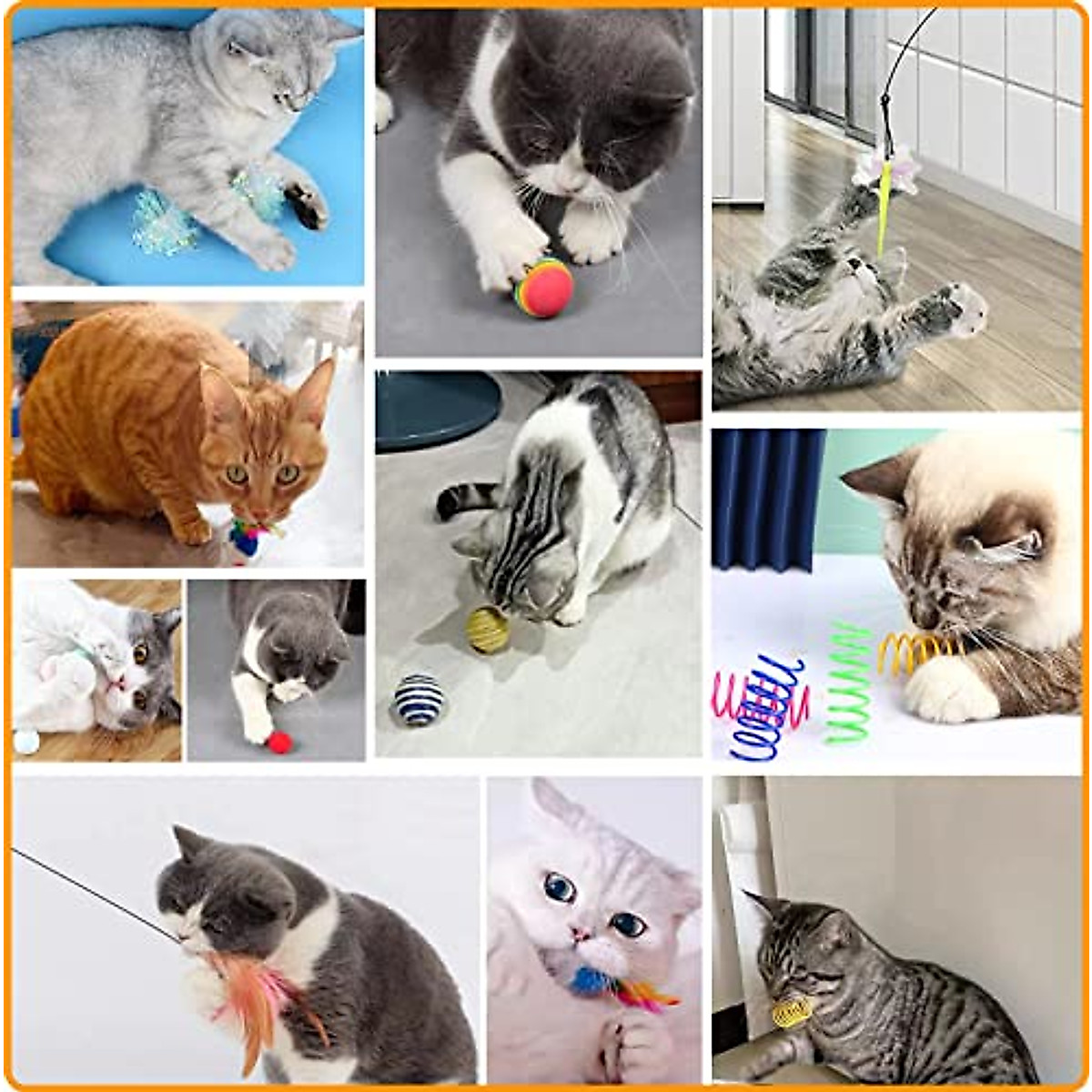 YUSHOO 43PCS Cat Toys, Interactive Cat Kitten Toys for Indoor Automatic Cat Toys Cat Feather Teaser Wand Toys Include Cat Springs, Mice, Balls and Bells Toys, Cat Wand Toys for Cat Kitten