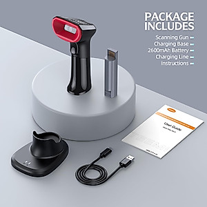 TEEMI Bluetooth Barcode Scanner with Smart USB Cradle Wireless UPC Code Scanner 2D QR Code Scanner for Android, iOS, Windows, Mac, Easy Swap Replaceable Battery, Hands-Free Handheld Bar Code Reader