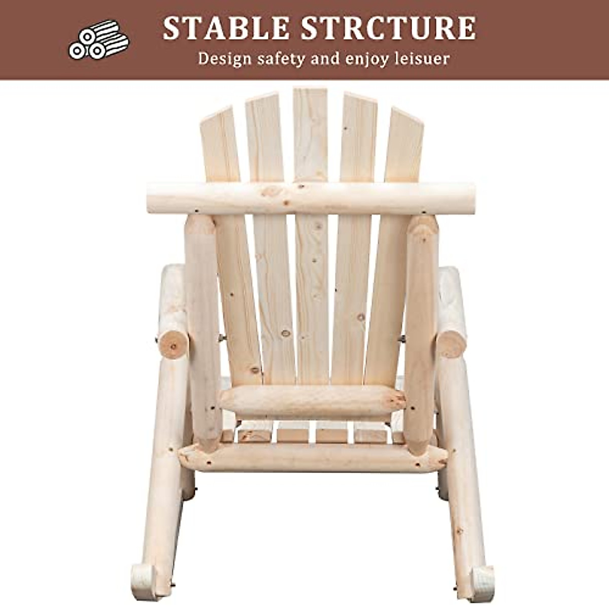 Outvita Wooden Rocking Chair Set of 2, Fir Log Adirondack Rocker, Outdoor Wood Accent Furniture Lounge Chairs for Garden Patio Backyard Porch (Natural Finish)