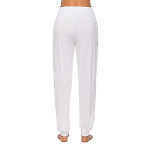 AvaCostume Womens Harem Yoga Pants Side Slit Sport Workout Sweatpants White M