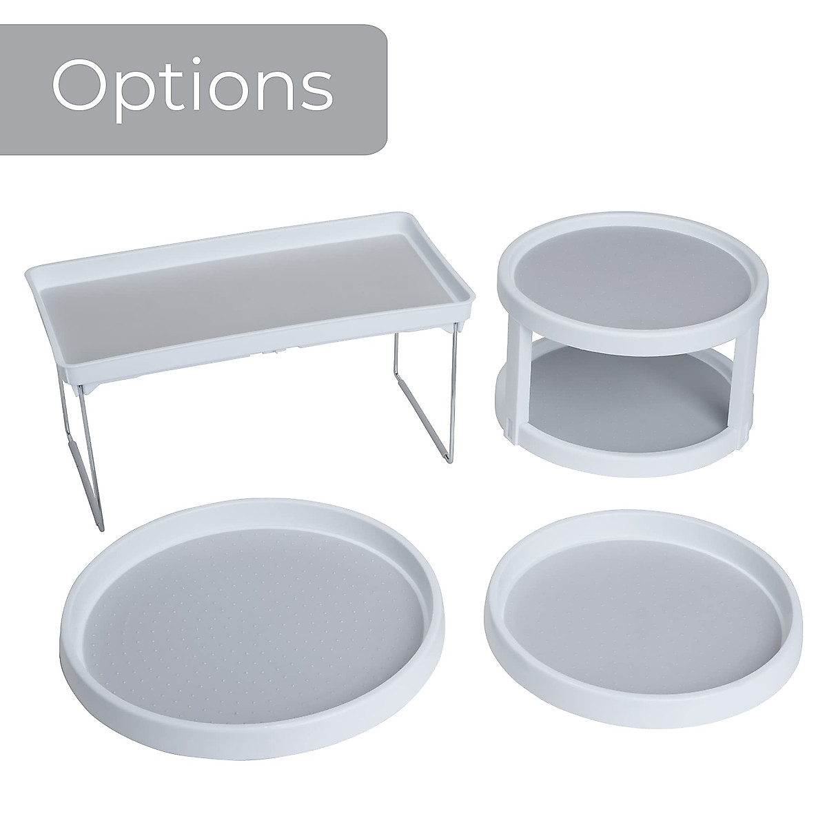 Smart Design 2-Tier Lazy Susan Turntable - 10 Inch - Non-Slip Lining and Feet - BPA Free - Cupboard, Fridge, Jars, Spices, Cabinet, Countertop, Pantry, Storage, Kitchen Organizer - White with Gray