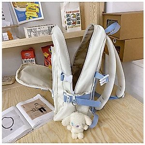 Aesthetic Backpack with Purse and Plushies Cute Kawaii Backpack with Accessories Japanese Backpack for School Teen Girls (Beige Light Blue)