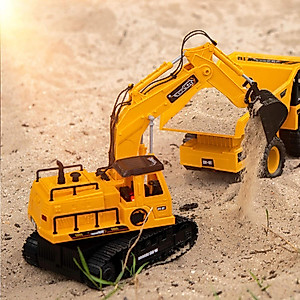 Top Race 7 Channel Full Functional RC Excavator, Battery Powered Electric Remote Control Construction Tractor with Lights and Sound (TR-111), Construction Trucks, RC Construction Vehicles, Big Truck
