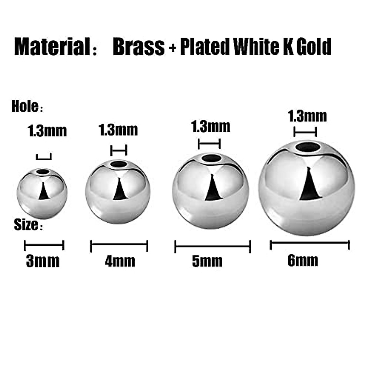 200 Pcs Mix White K Beads Smooth Little Round Spacer Beads Brass Long-Lasting Tarnish Resistant Seamless Loose Beads for DIY Bracelet Jewelry Making (3/4/5/6MM-Silver)