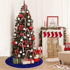 FUHSY Royal Blue 36 Inches Sequin Christmas Tree Skirt Velvet Glitter Personalized Tree Skirts Blue Tree Skirt Sparkle Christmas Skirt Tree for Halloween 6FT Christmas Tree Decorations Ornaments