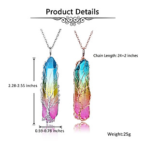 VadiForest 2pcs Chakra Tree of Life Quartz Crystal Pendant Necklace Natural Gemstone Reiki Healing Stone Necklaces Handmade Wire Wrap Raw Rock Charm Jewelry Gift for Yoga Meditation Good Energy Women