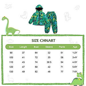 LZH Boys Waterproof Hooded Raincoat Jacket Dinosaur Coat and Pants Suit, 3T(For Age 1-2Y), Green