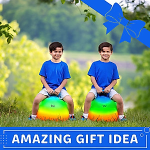 Xino Sports Hopping Ball for Kids, Bouncy Ball for Kids, Amazing Space Hopper Ball, Jumping Ball with Handle, 18 Inch Diameter, Kids Outdoor Toys (Rainbow)