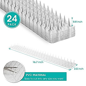 Touri 24 Pack 33ft Outdoor Transparent Clear PVC Bird Defender Spikes Strips for Indoor Outdoor use Keep Pigeon, Squirrel Off