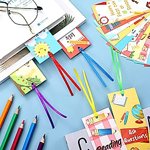 120 Pack Back to School suppies for Students, First Day of School Bookmarks, Kids Bookmarks with 120 Pack Hanging Ropes for Back to School Decor Kindergarten Classroom Teachers Inspirational Awards