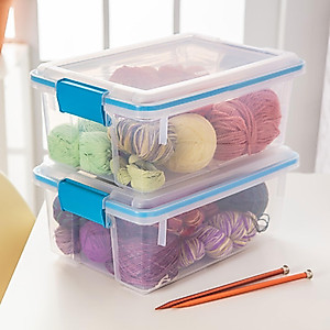 Sterilite 12 Qt Gasket Box, Stackable Storage Bin with Latching Lid and Tight Seal, Plastic Container to Organize Basement, Clear Base and Lid, 6-Pack