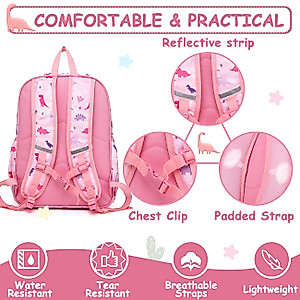 VASCHY Toddler Kids backpacks, Cute Lightweight Water Resistant Preschool Kindergarten Backpack for Girls Pink Dinosaurs