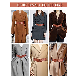 TeeYee Brown Leather Belts Elastic Renaissance Waist Stretch Retro Halloween Belt Vintage Fashion Medieval Fashion Hook Belt Large