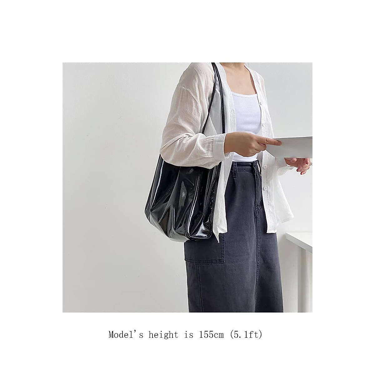 Ulisty Women Patent Leather Bag Soft Tote Bag Casual Shoulder Bag Fashion Handbag brown