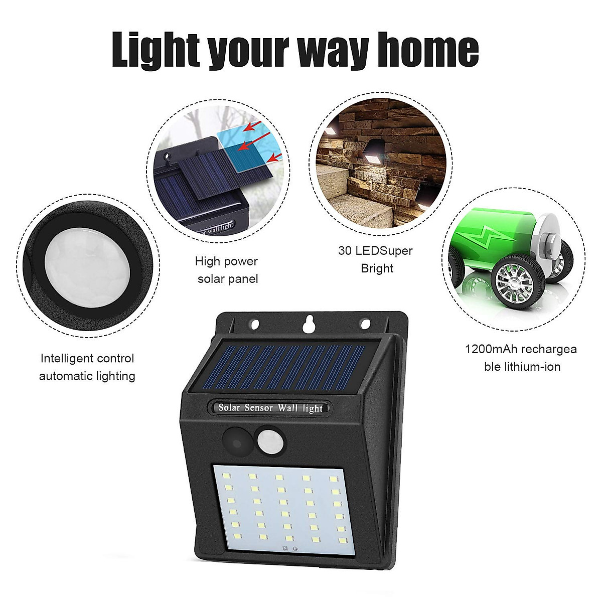 JHBOX Solar Powered Motion Lights 30 LED, Solar Outdoor Lights Motion Sensor Waterproof Luces Solares para Exteriores, Solar Sconce Lights Outdoor for Home Safety Christmas Gifts (1 Pack)