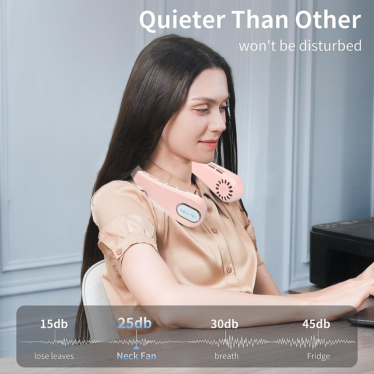 Portable Neck Fan, Hands Free Bladeless Personal Fan, 4000mAh Battery 4-16H, 360° Fast Cooling, No Hair Twisting, Ultra Quiet, Travel Essentials, Suit Home Office Sports, Gifts for Women Men-Pink