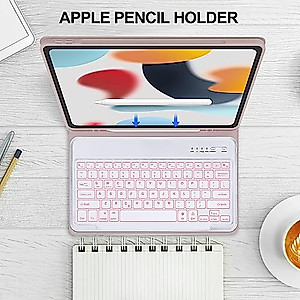 SENGBIRCH Keyboard Case for iPad Air 13 inch (M2) 2024, iPad Pro 12.9 inch 6th, 5th, 4th, 3rd Generation(2022~2018), 7 Colors Backlit (Light Pink)