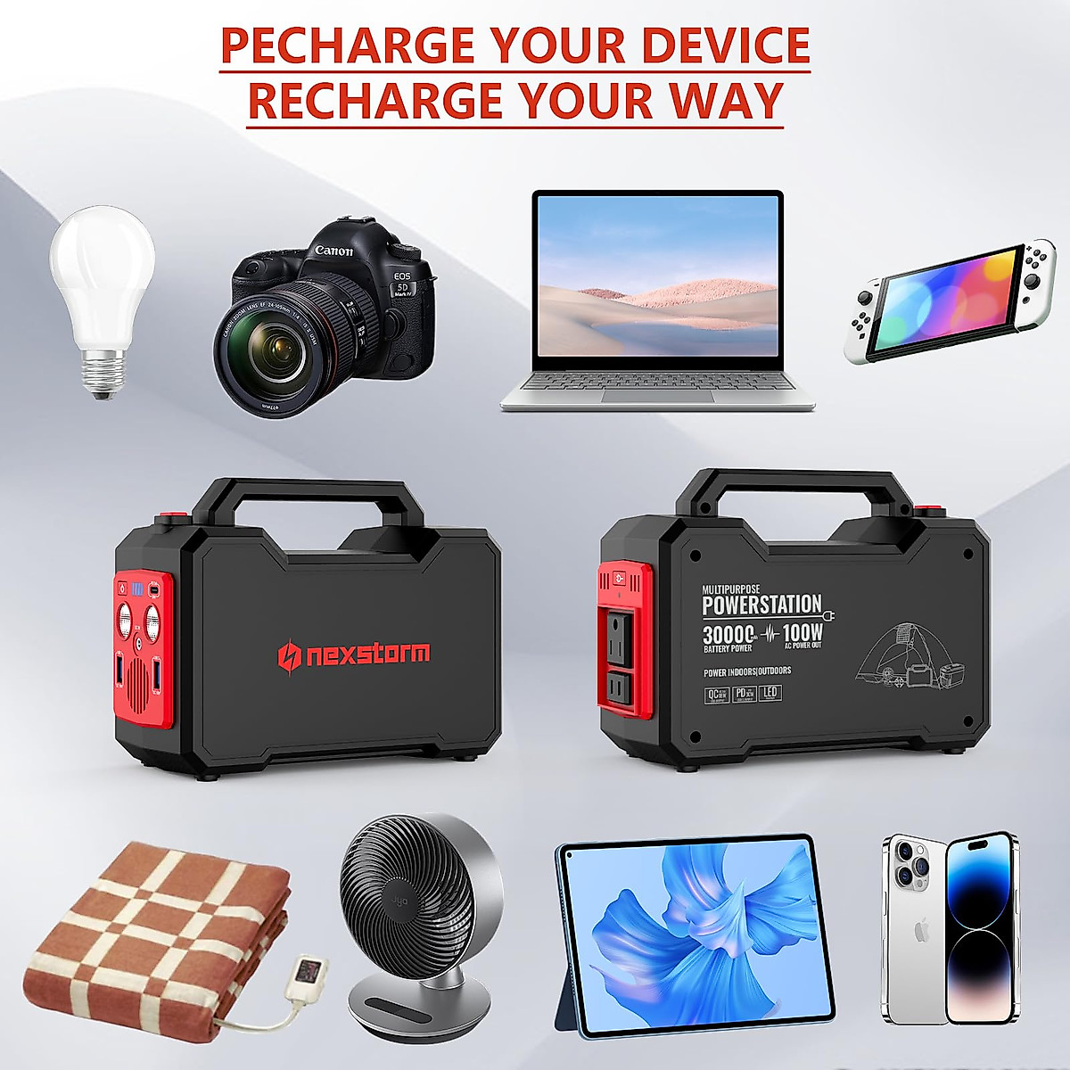 222Wh Portable Power Station, Nexstorm Solar Camping Generator 60000mAh with Flashlight Peak 300W AC Outlet DC Ports for Home Camping Emergency Backup Supply Laptop CPAP