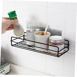 FUNOMOCYA Iron Storage Rack Storage Shelves Storage Shelf Self-Adhesive Storage Rack Kitchen Organizer Wall Mount Rack Black