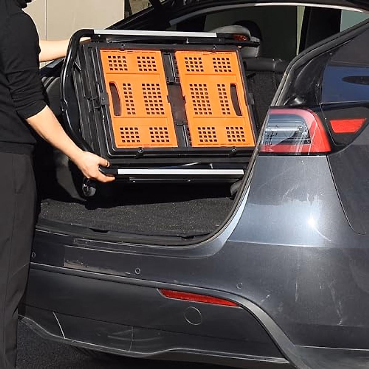 VEVOR Multi Use Functional Collapsible Cart, 198 lbs Capacity 2-Tier Folding Shopping Cart with Wheels, Collapsible Utility Cart with Storage Crate, 2 in 1 Hand Truck for Grocery/Luggage/Moving/Office