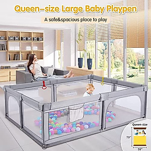Large Baby Playpen for Babies and Toddlers, 80 x 60 Inches Baby Fence Activity Center with Zippers Gates*2 for Indoor & Outdoor, Sturdy Safety Baby Playpen with Breathable Mesh, Storage Bag