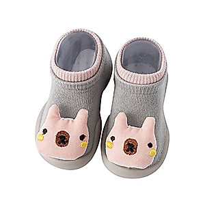 Lykmera Spring Fall Cotton Socks Shoes Infant Toddler Shoes Cartoon Pattern Solid Mesh Breathable Floor School Shoes Socks (Grey, 0-6 Months)