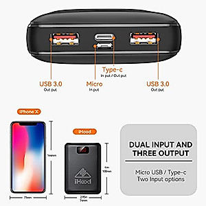 iHood Heated Vest Battery Pack, 5V / 7.4V / 12V Auto-Transformer 14400mAh Power Bank for Heated Jacket and Heated Hoodie,Dual USB LED Display Portable Charger for iPhone Android etc