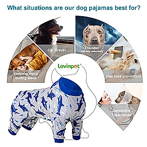 LovinPet Lovinpet Dog Onesies - Dog Pajamas for Large Dogs, Lightweight Fabric, Fintastic Blue Print, Dog Clothing, UV Protection, Easy Wearing Adorable Dog Clothes, Dog Onesie,Blue Shark L