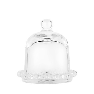 Amici Home Charlotte Glass Butter Dish | Small Glass Butter Keeper with Easy Grip Handle | Round Crystal Mini Butter Cloche for Candy, Parfait, Jam | 3.5 Inch