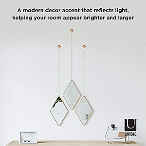 Umbra Dima Mirrors, Trio of Decorative Mirrors for Wall Decor, Apartment Décor/Wall Art, Copper, 28.7 x 17.7 x 1.6 cm, Diamond, Set of 3