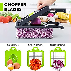 Vegetable Chopper 12 in 1 Slicer Dicer Food Chopper for Kitchen, Onion Fruits & Vegetable Cutter, Cheese Grater Shredder, Mandoline Slicer Veggie Chopper with Egg Separator & Storage Container