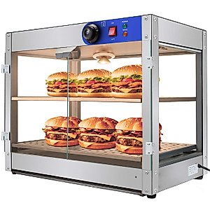 Samger 24-Inch Commercial Food Warmer Display, 2-Tier Glass Food Warmer Case, 800W 110V Adjustable Temperature 86-230℉, Tempered-Glass Door Pastry Display Case Restaurant Heated Cabinet
