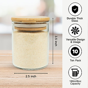 Spice Jar Set - 6oz Glass Spice Jars with Bamboo Lids and Labels, Perfect for Seasoning Containers, Food Storage, and Kitchen Spice Organization, Glass Spice Jars with Lids and Stickers, 2.5mm Thick