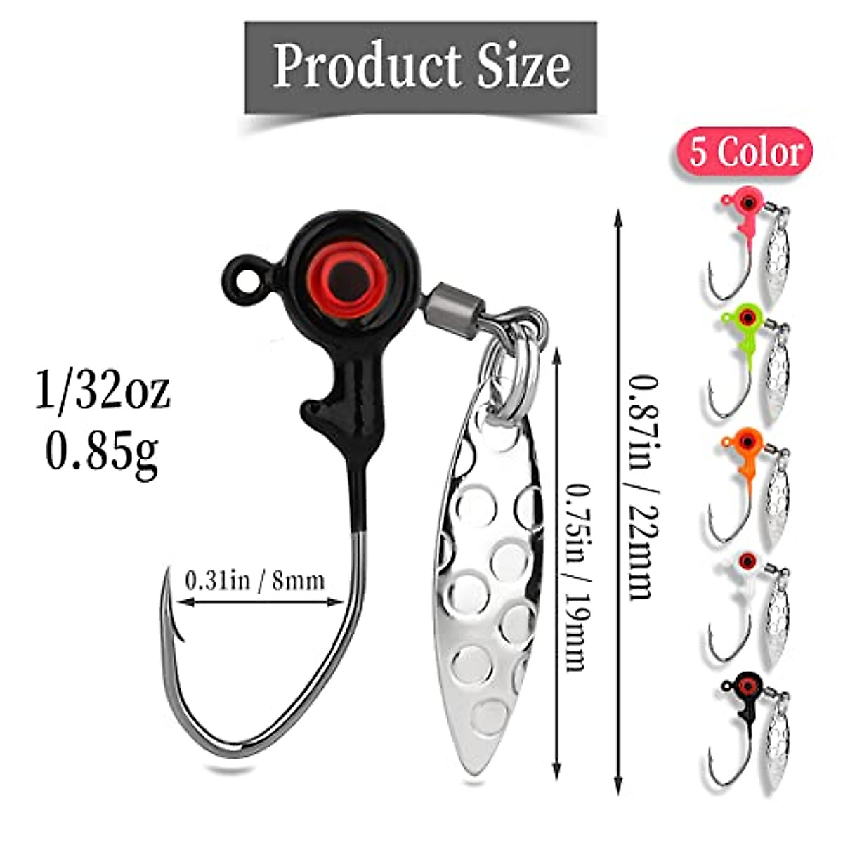 SAVITA 25pcs Fishing Jig Heads 1/32oz with Plastic Case, High-Carbon Steel Fishing Jig Hooks Jighead Hooks Crappie Jigs for Bass Freshwater and Saltwater Fishing Lovers (5 Colors)