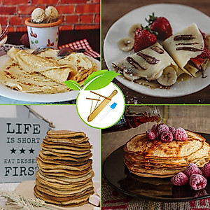 ROLLBURY Crepe Spreaders and Spatula Set 5 and 7 Inches All Natural Beechwood Removable Easy Storage Convenient Sizes to Fit Any Crepe Pan Maker Great For Pancakes and Comes with Silicone Brush