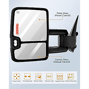 ITOPUP Towing Mirrors Fit for 1999-2002 for Chevy Silverado for GMC Sierra 1500/2500 Tow Mirrors with Power Control Heated LED Turn Signal Width Light Black 1 Pair of Mirrors Left Side and Right Side