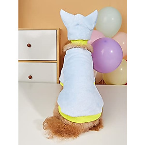 QWINEE 2Pcs Dog Plush Sweatshirt with Hat Set Lovely Dog Shirt Costume for Puppy Small Medium Dogs Kitten Cats Blue M