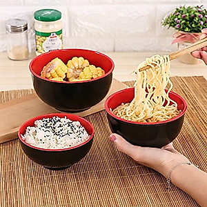 Lyellfe Set of 10 Miso Soup Bowl with Spoon, Restaurant Quality Melamine Cereal Rice Bowl, 16 Oz Unbreakable Japanese Dinnerware for Ramen, Udon Noodle, Dishwasher Safe