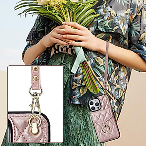 Crossbody Wallet Case for iPhone 15 Pro Max, 15 Pro Max Leather Case with Card Holder RFID Blocking [Wrist Strap], Women Lanyard Handbag Purse Cover Ring Kickstand Purple Case for iPhone 15 Pro Max