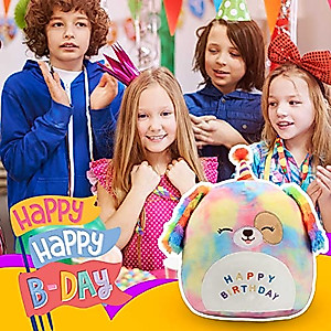 Easfan 14’’ Rainbow Birthday Dog Plush Pillow Soft Puppy Plush Toy Cute Dog Stuffed Animal Home Room Decoration Birthday Gift for Kids Toddlers