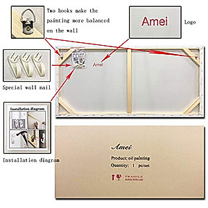 AMEI Art Paintings,24x60Inch 3D Hand Painted On Canvas Oversized Gold Blue Abstract Seascape Artwork Texture Palette Knife Oil Paintings Modern Home Decor Wall Art Stretched and Framed Ready to Hang