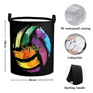 Personalized Watercolor Colors Volleyball Waterproof Laundry Basket Handles Collapsible Hamper Storage Basket for Office Bathroom