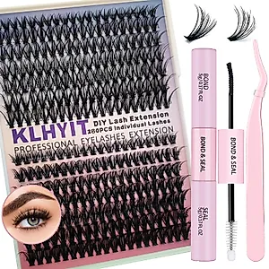 DIY Eyelash Extension Kit with 280 Pcs 30D+40D Lash Clusters, Bond and Seal and Lash Tweezers 9-16mm Mix Individual Lashes Kit for Eyelash Extensions Beginners Self Application DIY at Home, by KLHYIT