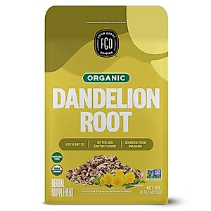 FGO Organic Dandelion Root Loose Tea, Resealable Kraft Bag, 16oz, Packaging May Vary (Pack of 1)