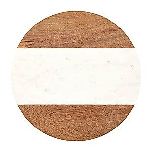 Mud Pie Marble and Wood Lazy Susan, 16" dia, BROWN